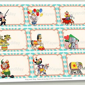 CIRCUS Party Tags Labels / Printable Retro Circus Birthday Gift Cards ...