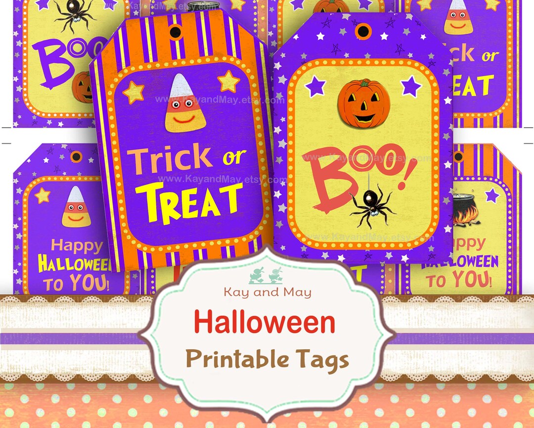 Halloween Goodie Bag Printable Tags: Candy Corn, Bats, Pumpkin (digital ...