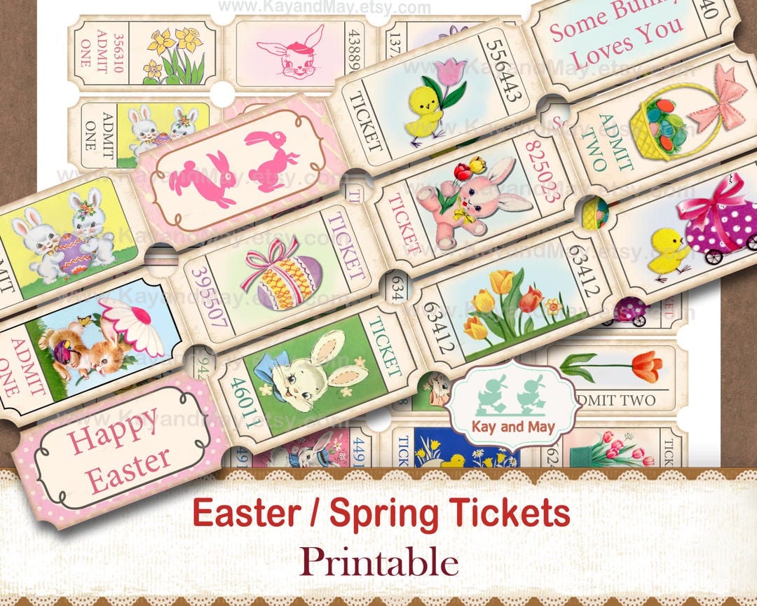 Easter Tickets Printable Retro Spring Journal Embellishments Bunny ...