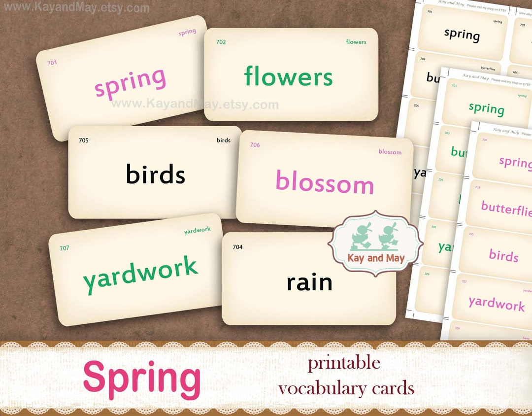 SPRING Vocabulary Flashcards, Printable Spring Junk Journal Word Cards ...