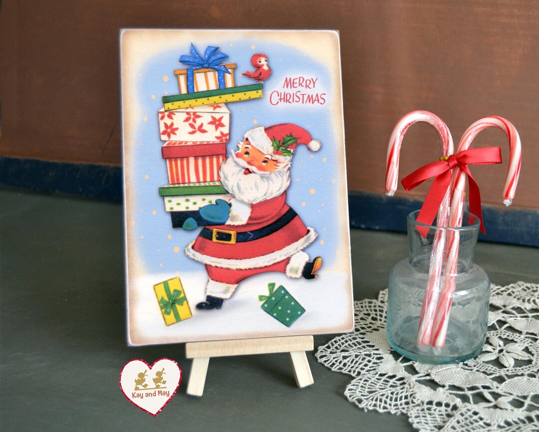 Santa With Gifts Kitschy Retro Christmas Plaque Vintage Style Handmade ...