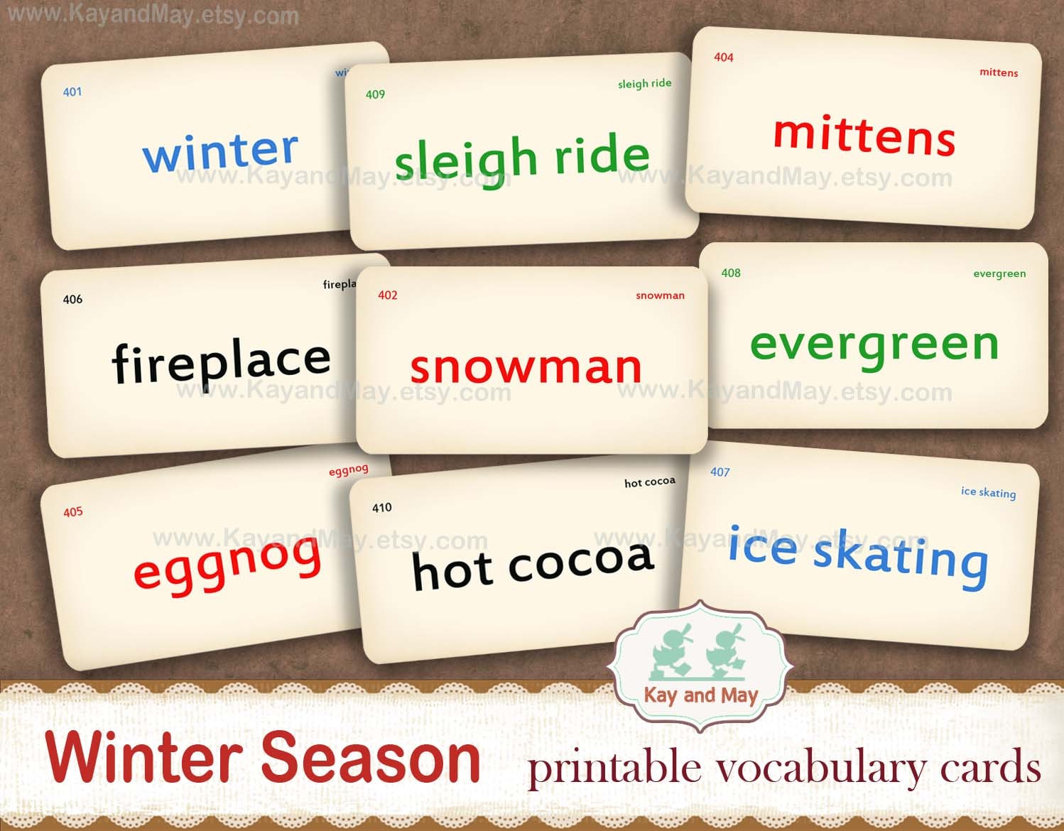WINTER Vocabulary Flashcards Printable Words Winter - Etsy