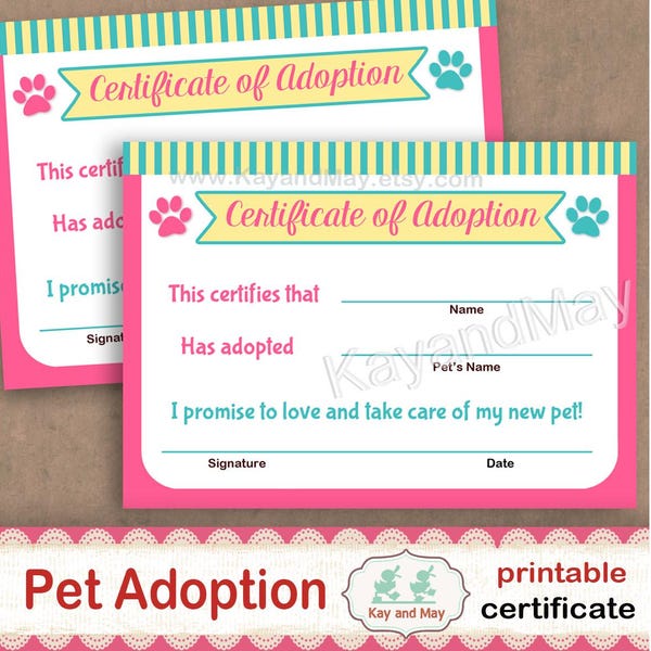 Stuffed Animal Adoption Certificate - Etsy