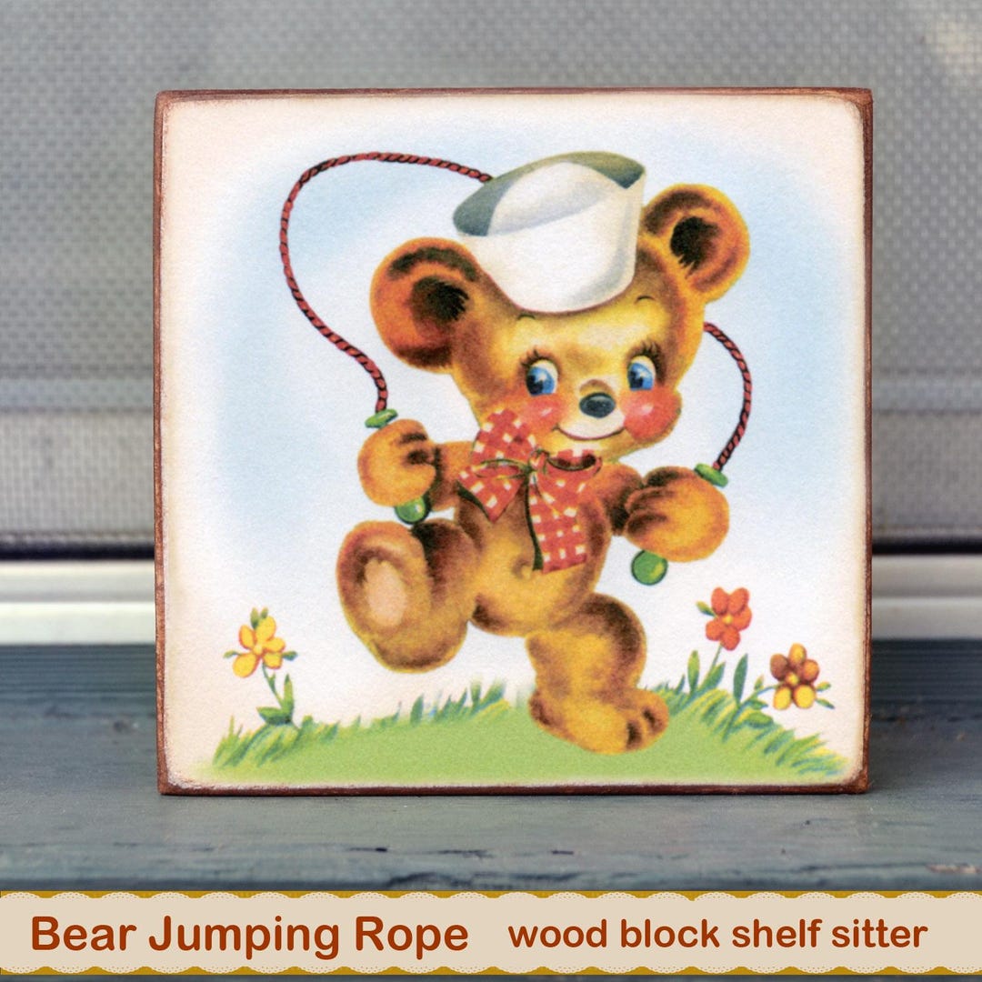 Bear Jumping Rope / Cute Summer Theme Shelf Sitter / Retro Bear Wood ...