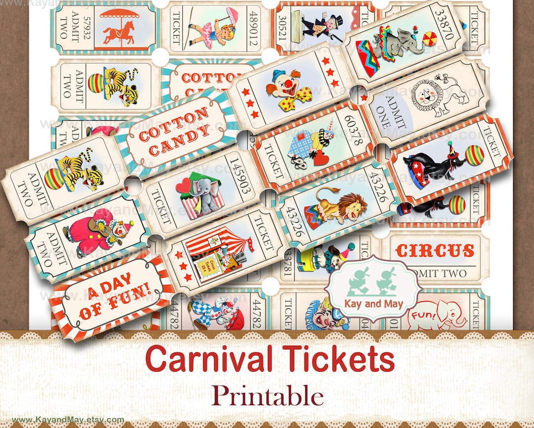 Circus Carnival Tickets: Printable Collage Sheet (digital Download) - Etsy