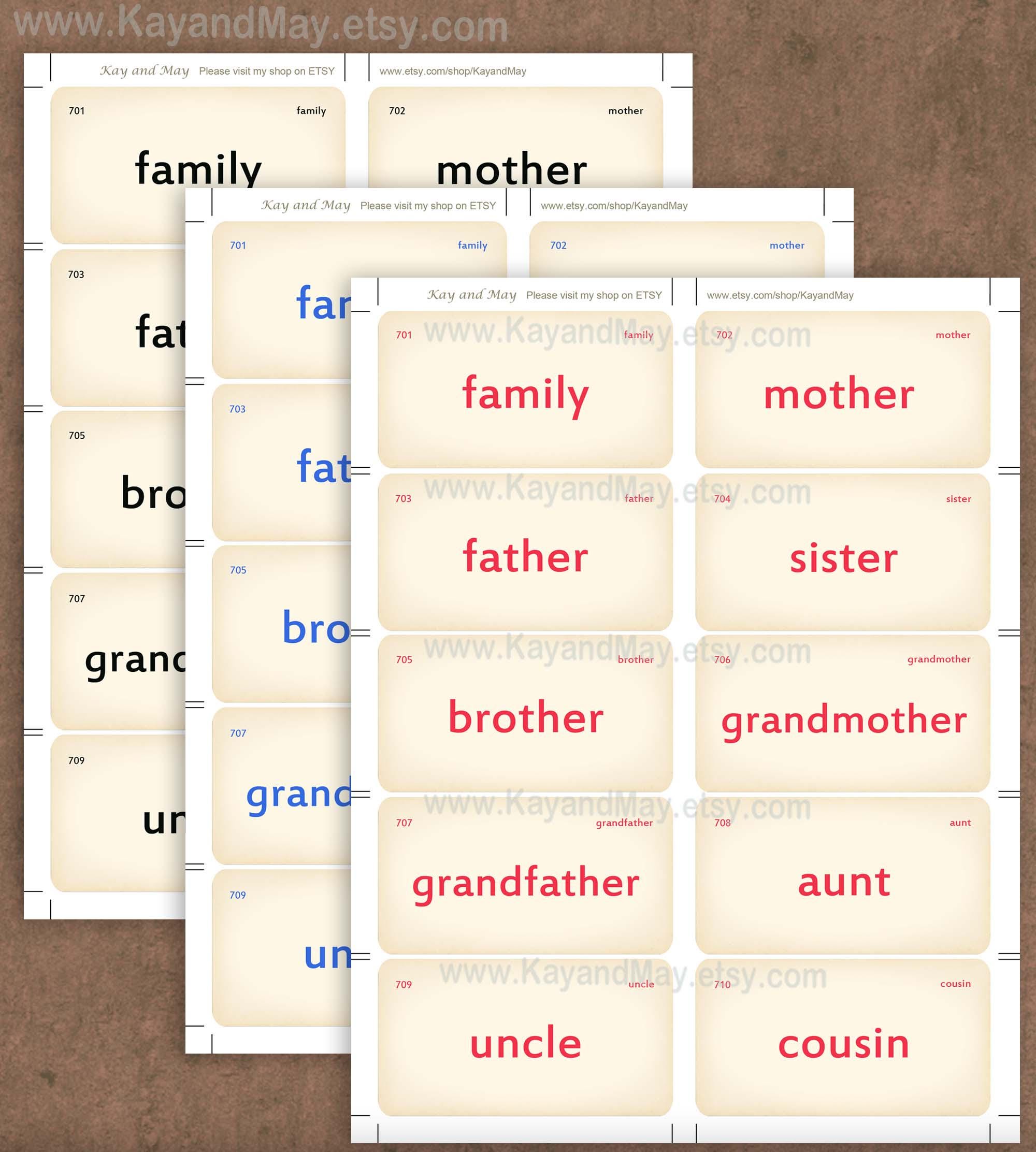 FAMILY Vocabulary Words Printable Flash Cards, Family Themed Junk ...
