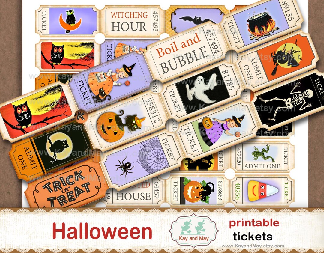 HALLOWEEN Tickets, Printable Collage Sheet of Ticket Strips, Vintage ...