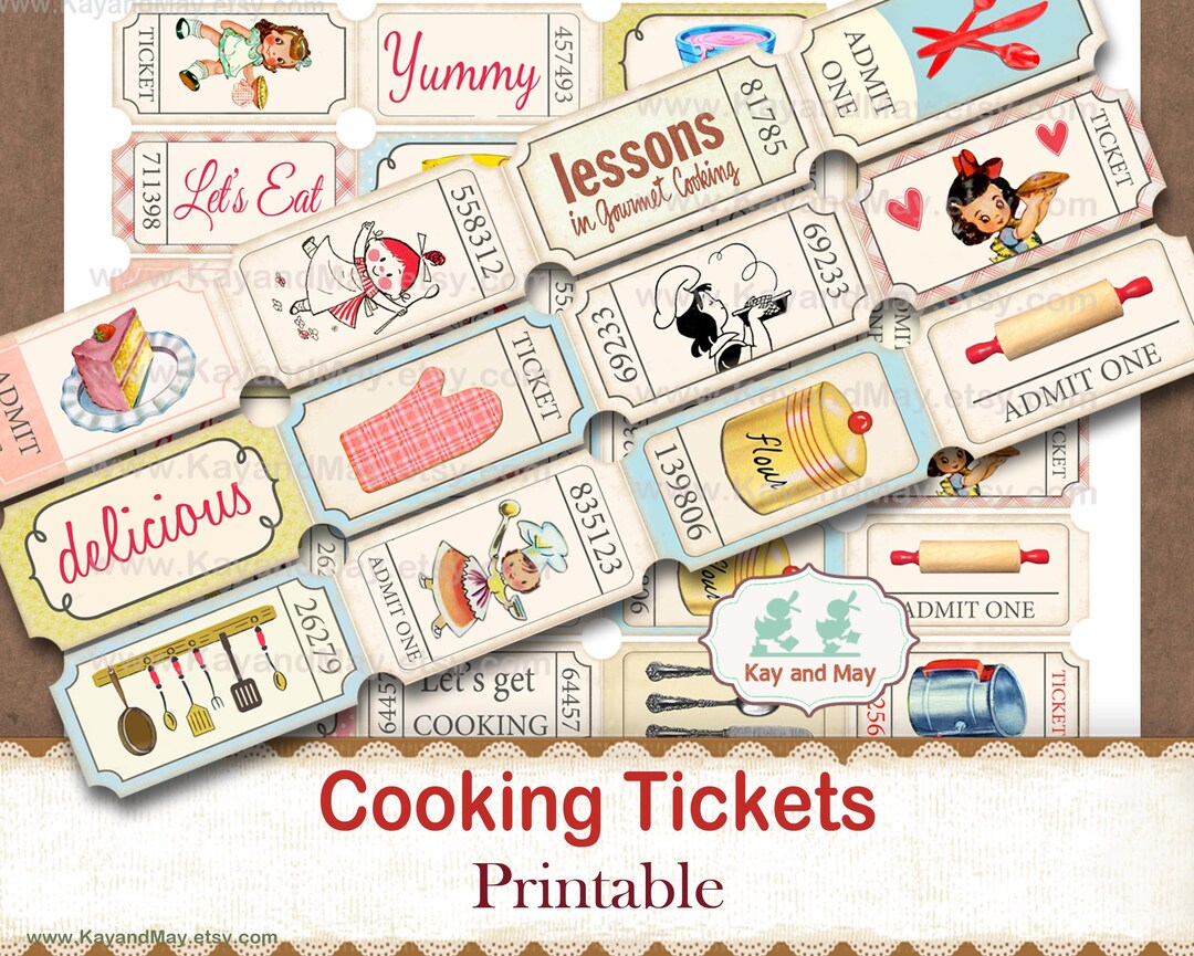 Cooking Tickets: Retro Vintage Style Journal Embellishments Printable ...