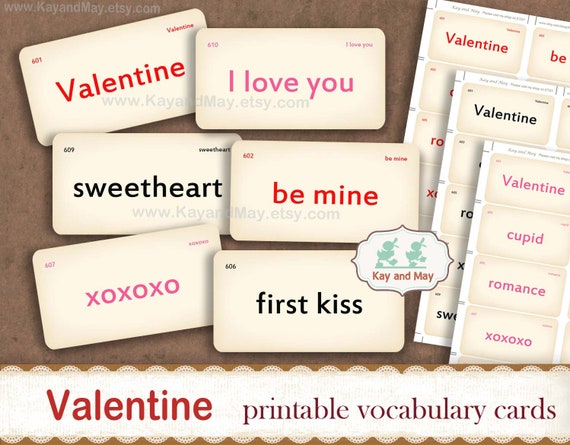 VALENTINE'S DAY vocabulary flashcards, printable words, Valentine ...