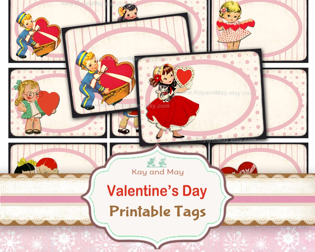 Retro Valentine Printable Gift Tags: Love Collage Sheet (digital ...