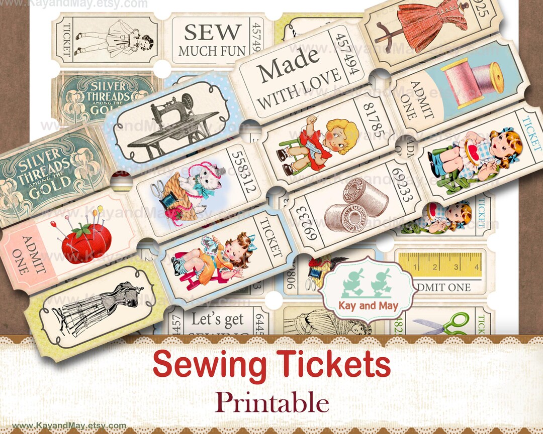 Sewing Tickets Vintage Retro Style Printable Journal Embellishments ...