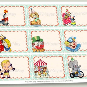 CIRCUS Gift Tags, Journal Cards, Carnival Tags, Printable Retro Circus ...