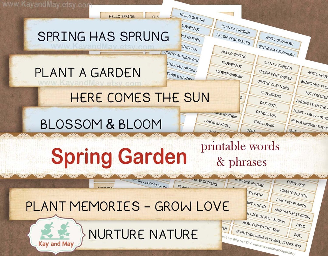 SPRING GARDEN Printable Words & Phrases, Garden Theme, Spring Theme ...
