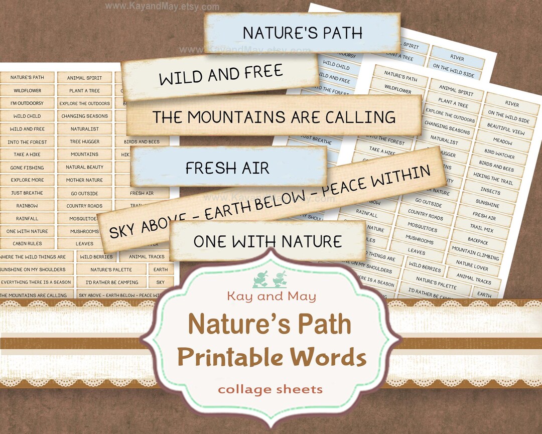 Nature Theme Printable Words : Junk Journal Embellishments (digital ...