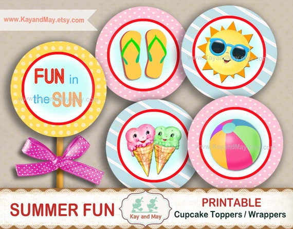 SUMMER Cupcake Toppers Cupcake Wrappers Printable Beach - Etsy