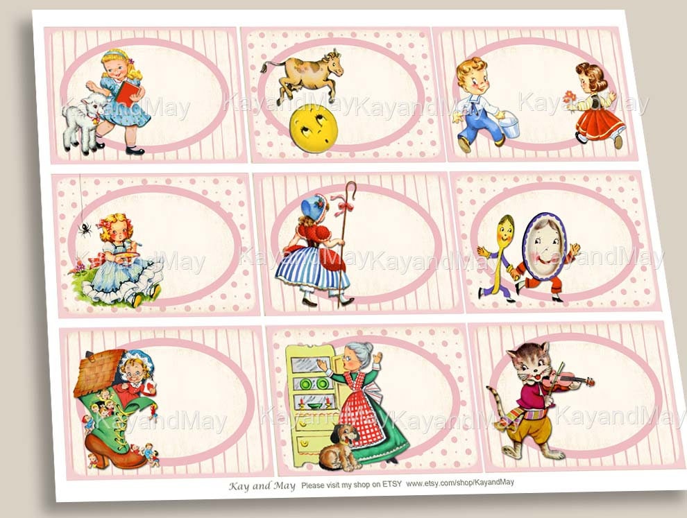 Nursery Rhyme Printable Gift Tags Baby Shower Scrapbook Cards Journal ...