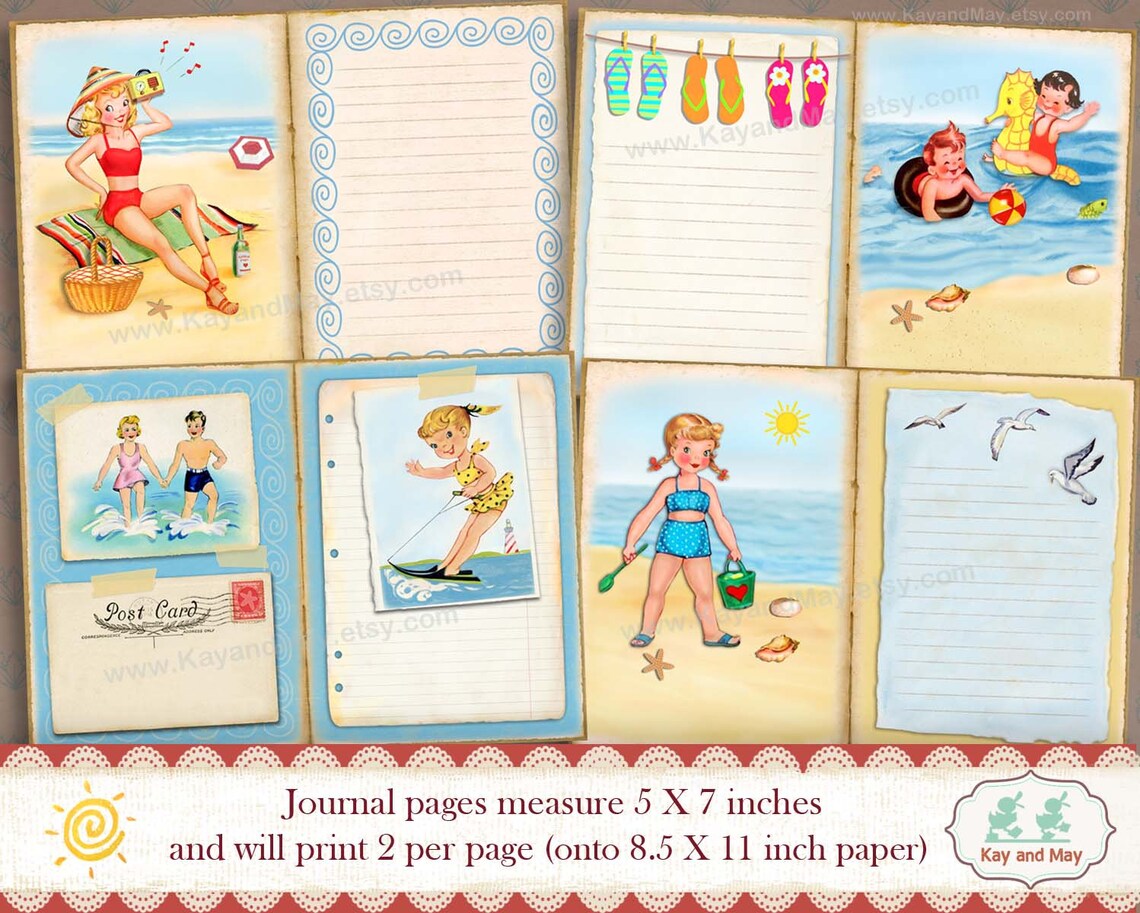 SUMMER Printable Junk Journal Kit Cute Retro Beach Journal - Etsy