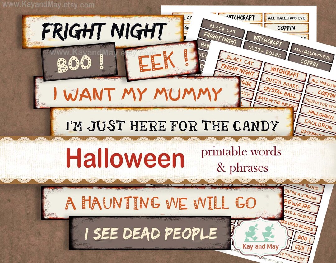 HALLOWEEN Printable Words & Phrases, Halloween Junk Journal Words, Card ...