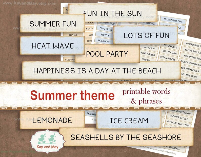 Summer Journal Words: Printable Scrapbook Embellishments (digital ...