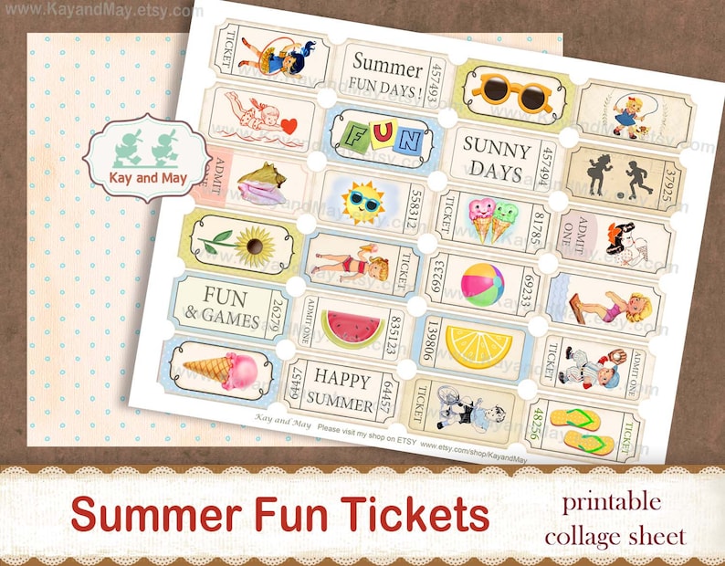 SUMMER Tickets Printable Collage Sheet of Ticket Strips - Etsy