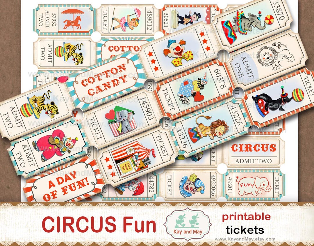 CIRCUS Tickets, Printable Collage Sheet of Ticket Strips, Retro ...