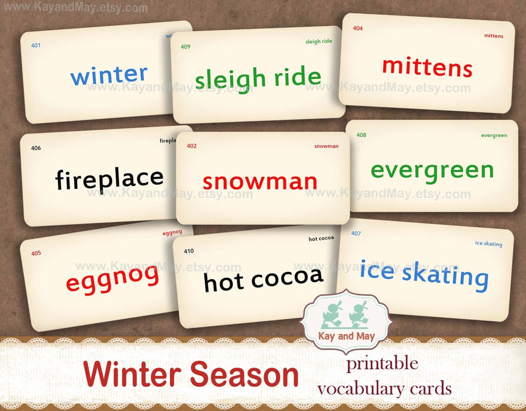 WINTER Vocabulary Flashcards, Printable Words, Winter Wonderland Junk ...