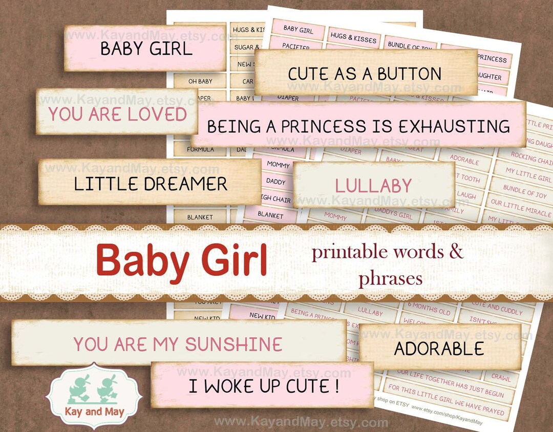 BABY GIRL Journal Words, Printable Words and Phrases, Baby Girl ...