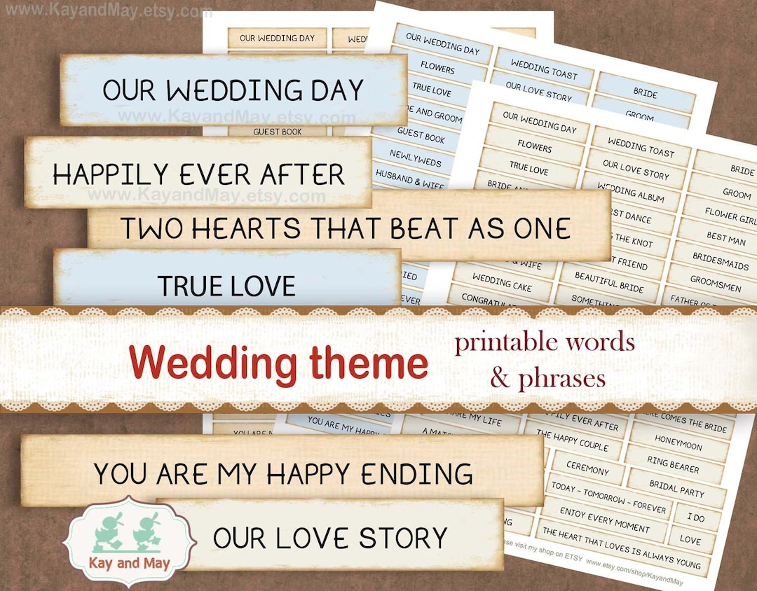 WEDDING Journal Words, Printable Words & Phrases, Wedding Memory Book ...
