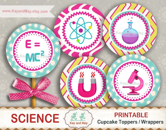 printable SCIENCE party cupcake toppers, cupcake wrappers, tags ...