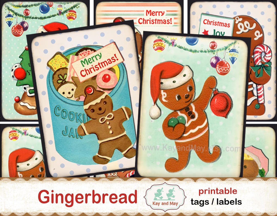 CHRISTMAS GINGERBREAD Cookie Gift Tags / Printable Holiday Images ...