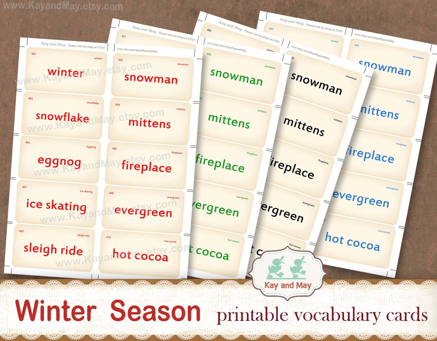 WINTER Vocabulary Flashcards Printable Words Winter - Etsy