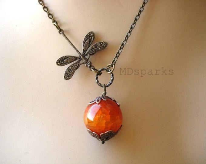 Dragonfly Necklace in Fire Agate - Etsy