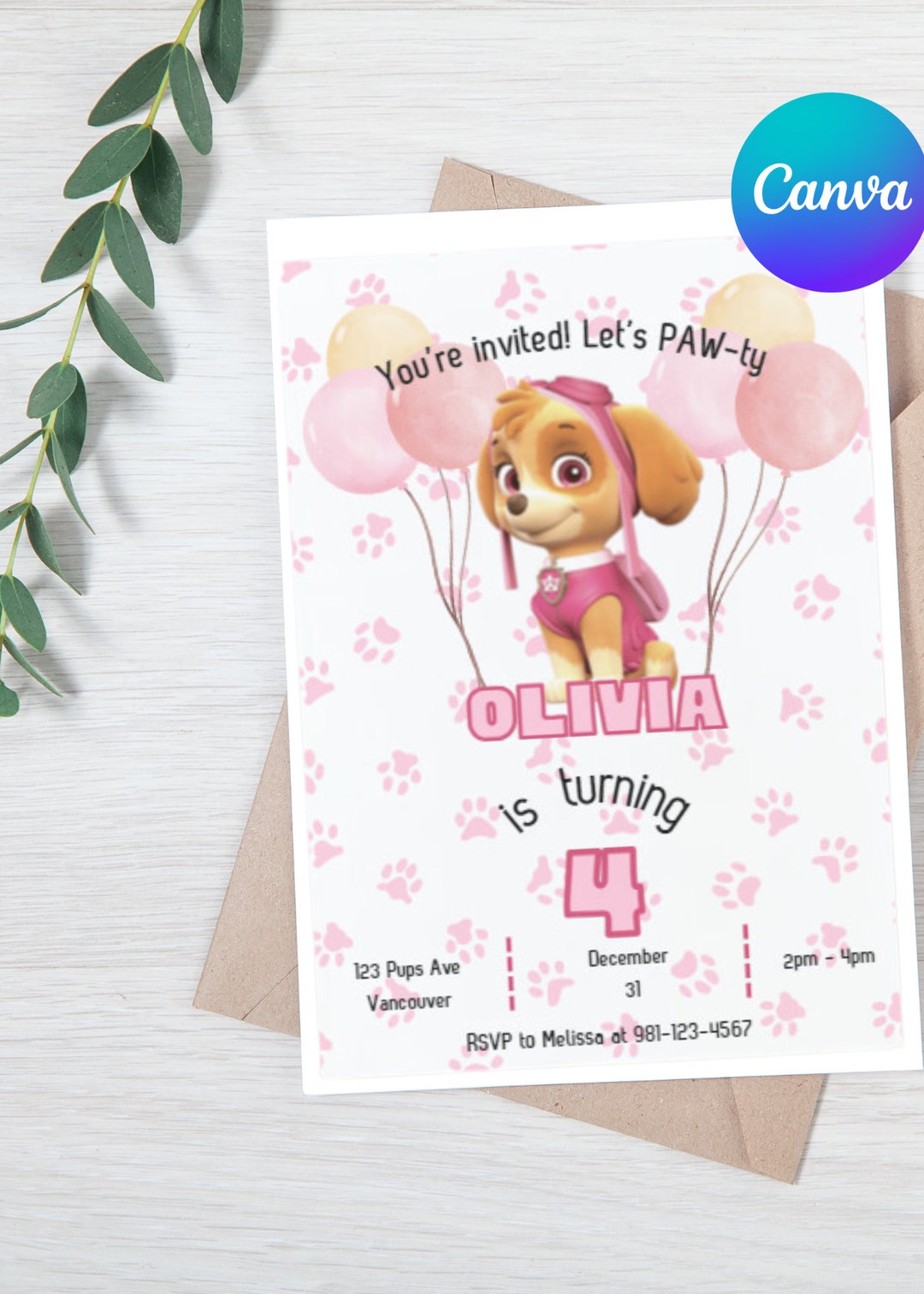 Skye Birthday Invite, Skye Paw Patrol Birthday Invitation, Toddler ...