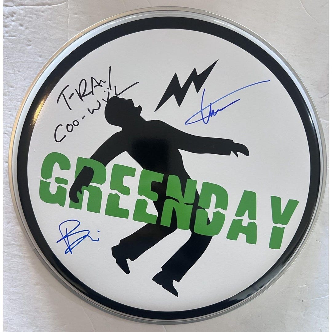 Green Day Billie Joe Armstrong Tré Cool 10-in One-of-a-kind Drumhead ...