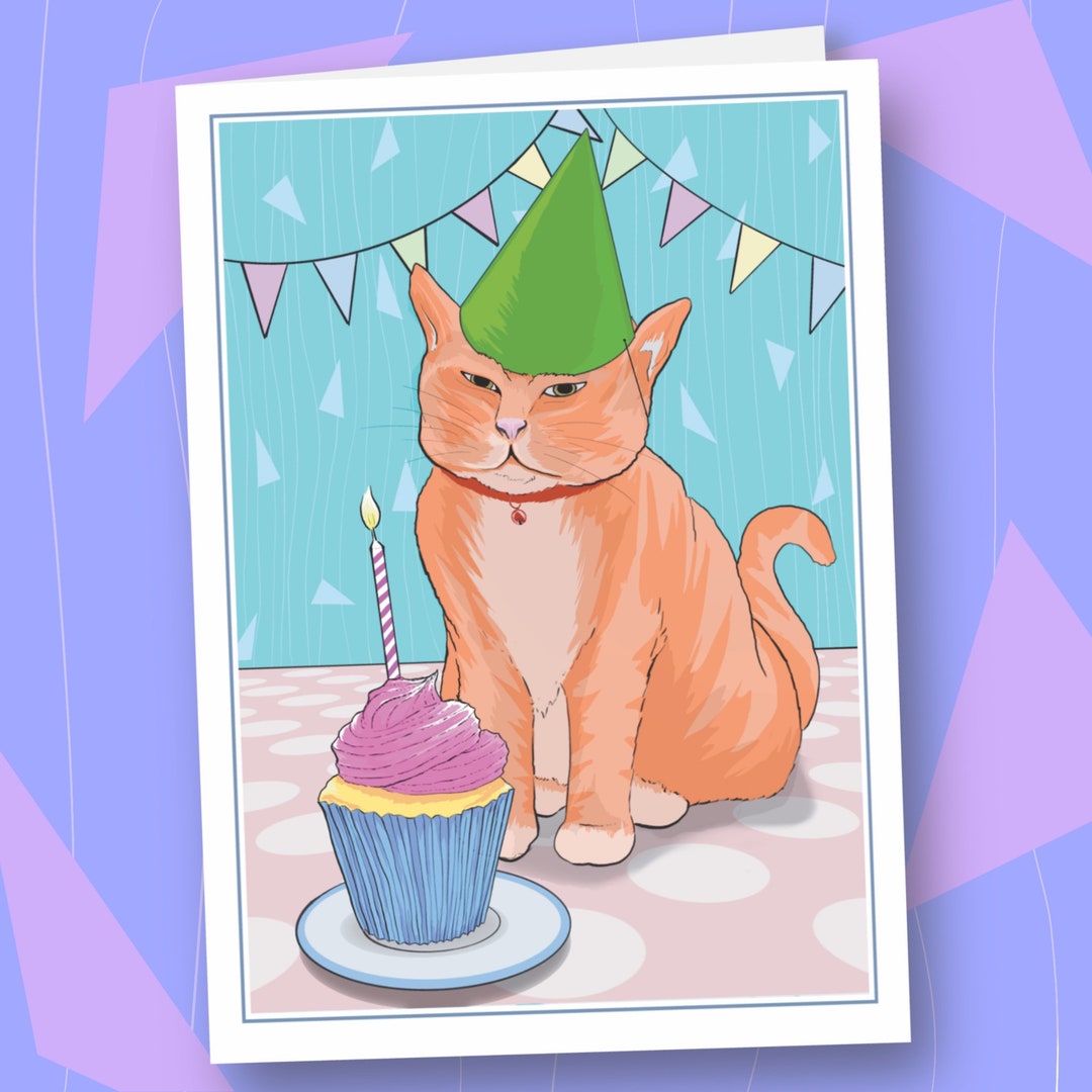Ginger Cat Card, Funny Cat Birthday Card, Retro Cat Card, Cat Comic Art ...
