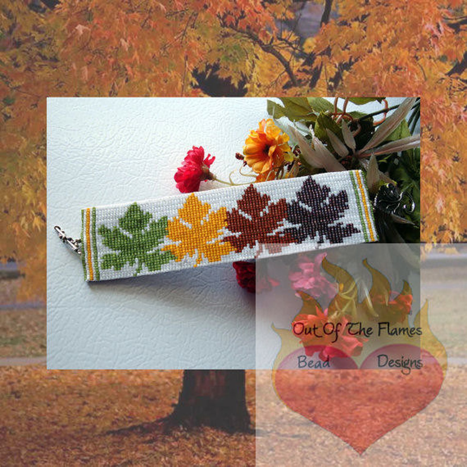 Bead PATTERN Fall Leaves Cuff Bracelet Loom or Square Stitch - Etsy