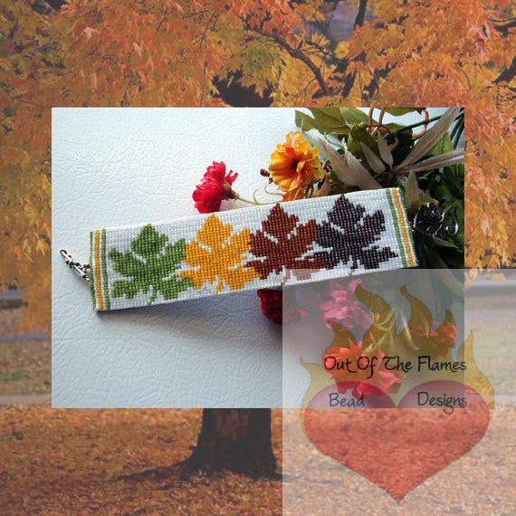 Bead PATTERN Fall Leaves Cuff Bracelet Loom or Square Stitch | Etsy