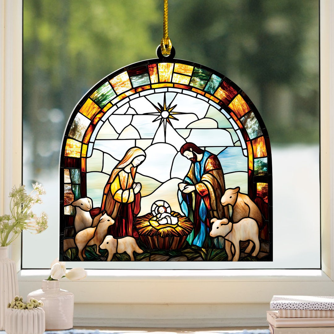 Jesus Nativity Scene Suncatcher Ornament, Birth of Jesus Ornament Gift ...