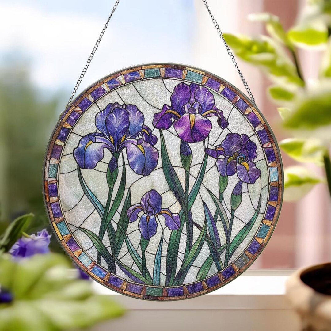 Iris Flower Stained Glass Suncatcher, Iris Flower Decor, Iris Flower ...
