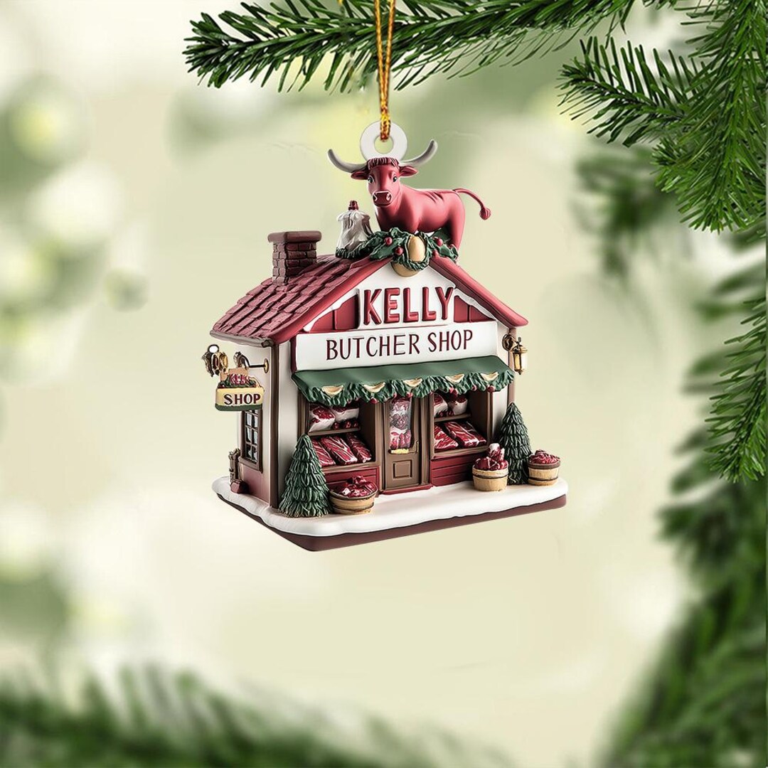 Butcher Shop Christmas Ornament, Butcher Shop 2D Flat Ornament, Meat ...
