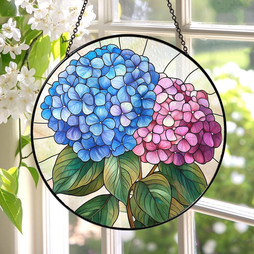 Stained Glass Hydrangea Flower Suncatcher, Hydrangea Flower Windows ...