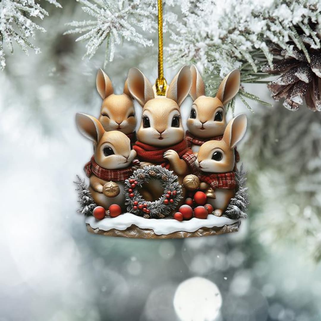 Bunny Christmas Ornament, Rabbit Christmas Ornament, Bunny Hanging ...
