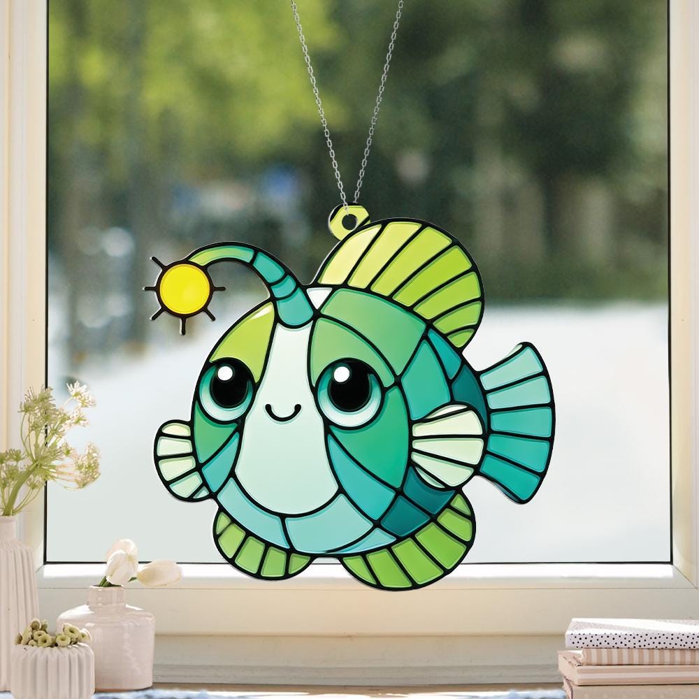 Cute Angler Fish Suncatcher, Acrylic Anglerfish Ornament, Deep Ocean ...