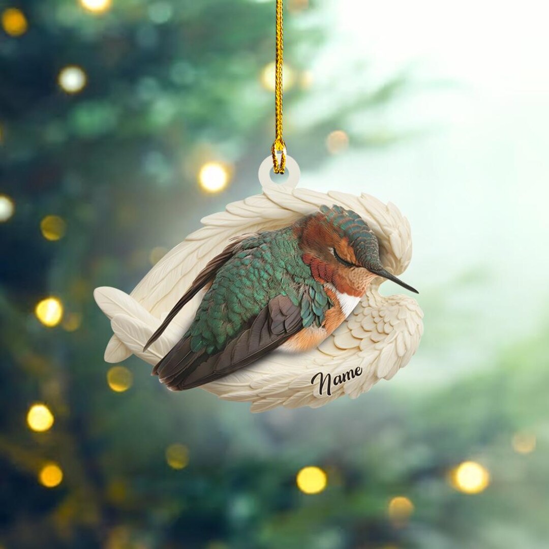 Personalized Hummingbird Sleeping Angel Wings Ornament, Hummingbird ...