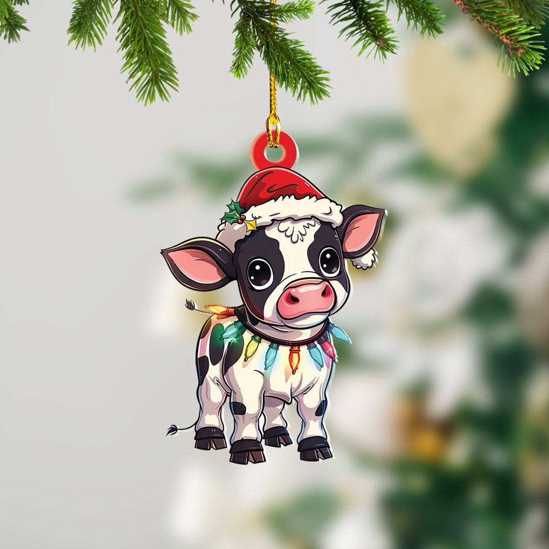 Personalized Cow Christmas Lights Ornament, Cow Christmas Ornament, Cow ...