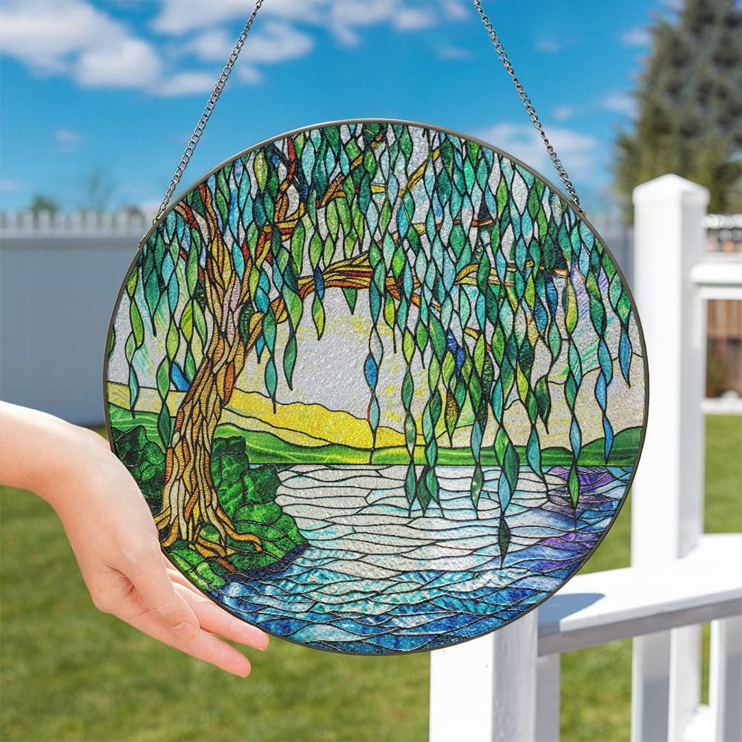 Weeping Willow Stained Glass Suncatcher, Willow Window Hanging Decor ...