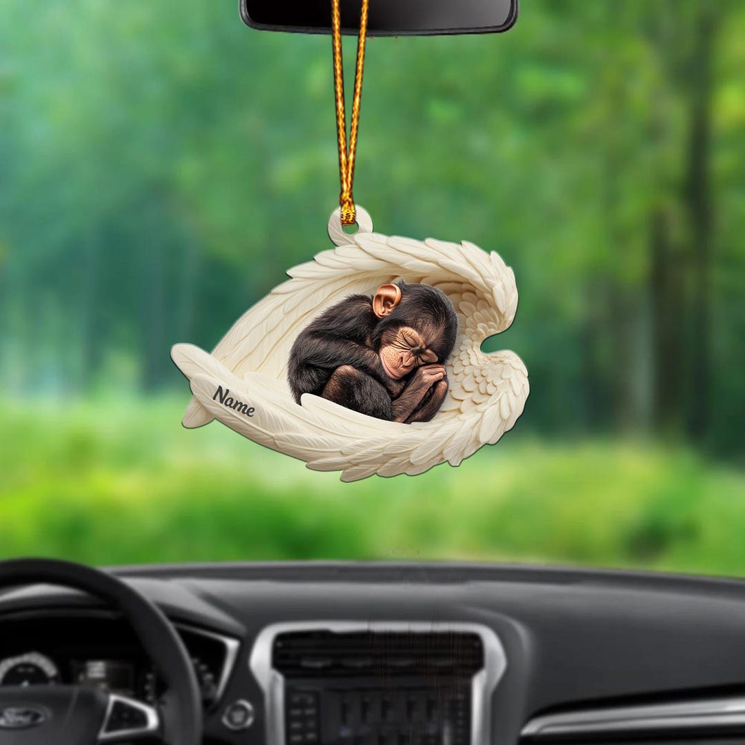 Personalized Monkey Sleeping Angel Wings Ornament, Monkey Christmas ...