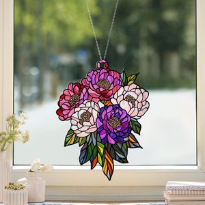 Peonies Flowers Suncatcher, Peonies Sun Light Catcher, Flower Acrylic ...