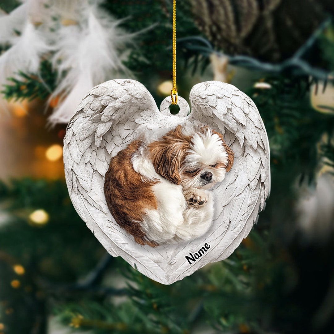 Personalized Shih Tzu Dog Sleeping Angel Wings Ornament, Dog Christmas ...