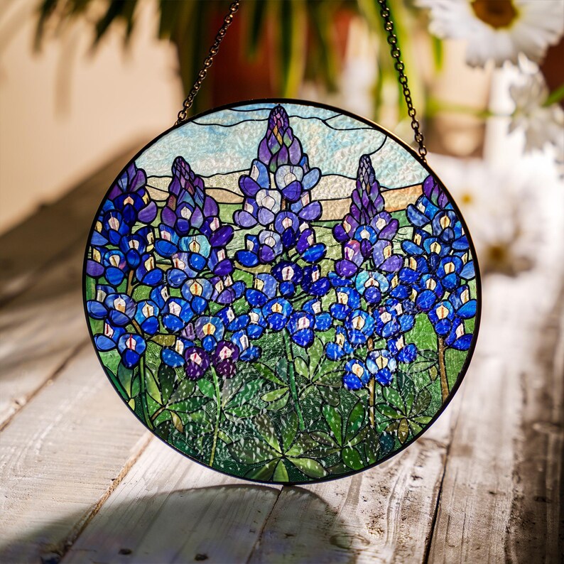 Stained Glass Texas Bluebonnet Flower Suncatcher, Texas Bluebonnet ...